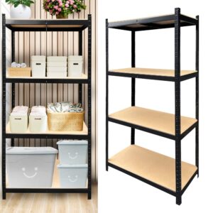 height adjustable 4-shelf shelving unit storage rack utility rack garage shelves display rack steel boltless rivet rack, 64" h x 31" w x 16" d, black