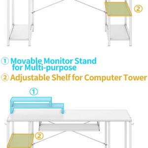 HYPIGO Workstation Desk with Keyboard Tray, 55 Inch Computer Desk with Storage Shelves Monitor Stands and 4 Iron Hooks, Industrial Desk for Home Office