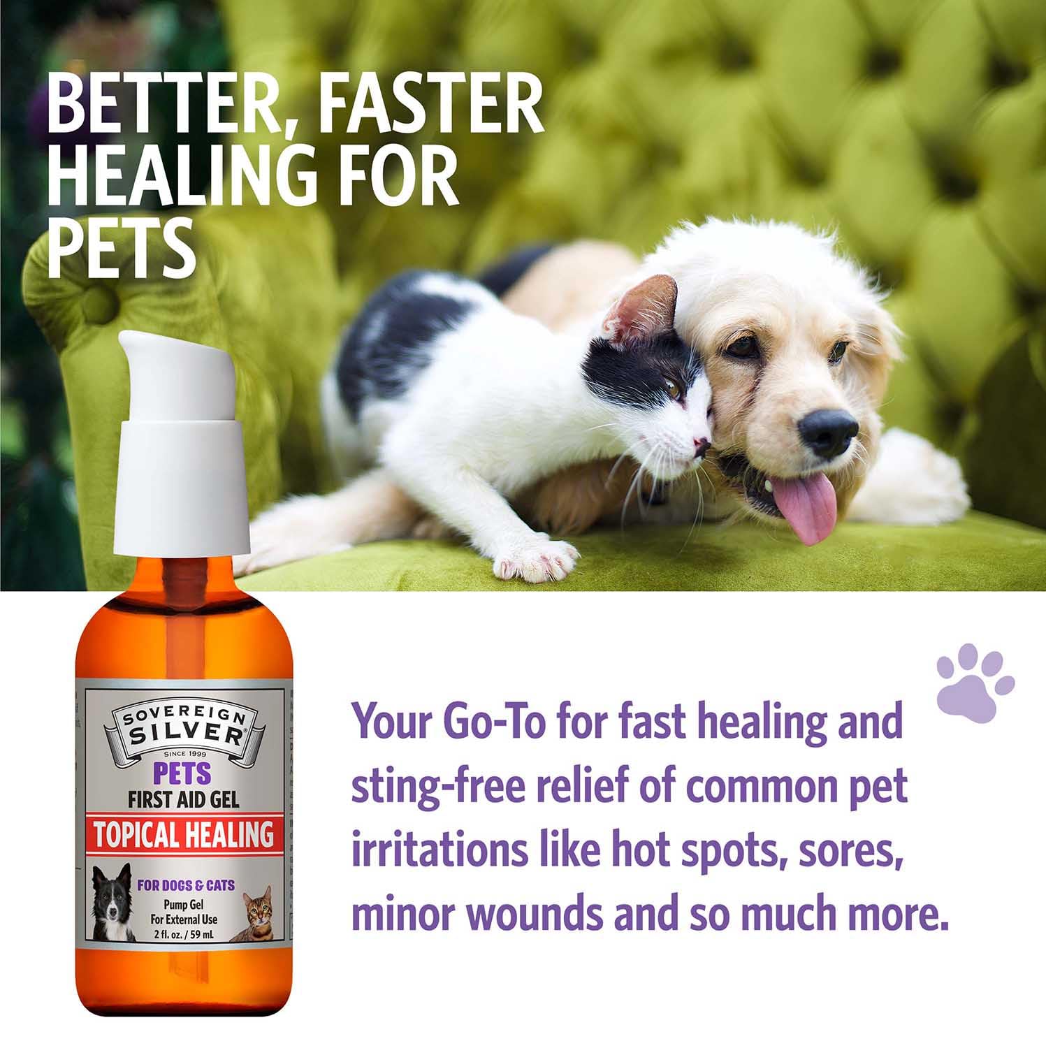 Sovereign Silver First Aid Gel for Pets - Topical Healing for Dogs and Cats, 2oz Pump Gel