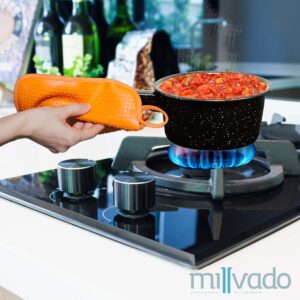 Millvado 2 Pack Granite Saucepans: Naturally Nonstick Sauce Pots - Speckled Enamel Ware Cookware – 1 and 2 Quart Sauce Pans for Cooking and Boiling - Granite Pot for Stovetop, Campfire, Outdoor Stove