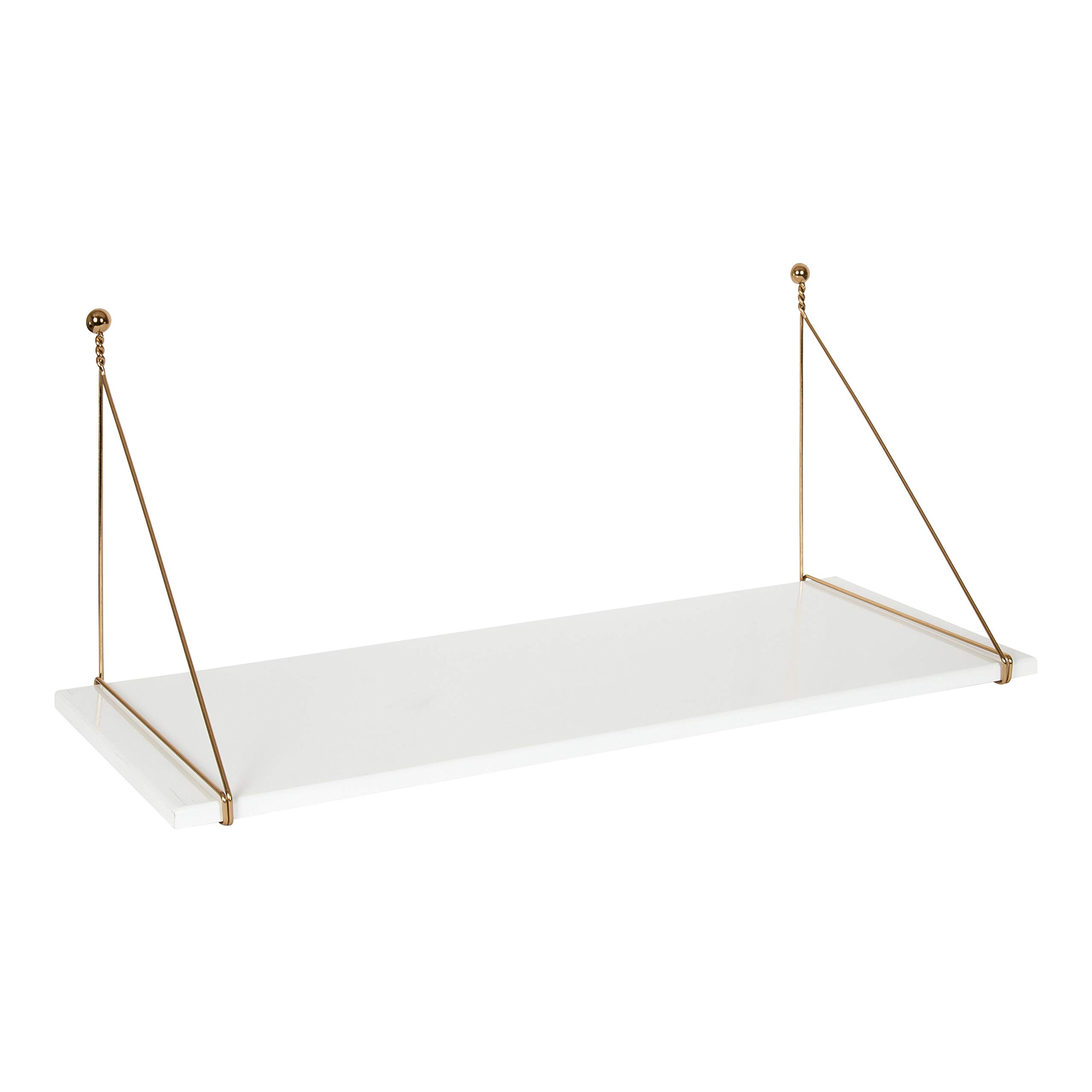 Kate and Laurel Vista Modern Wall Mounted Desk, 38 x 14 x 16, White and Gold, Glam Hanging Desk for Office and School