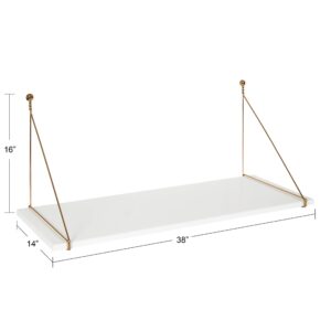 Kate and Laurel Vista Modern Wall Mounted Desk, 38 x 14 x 16, White and Gold, Glam Hanging Desk for Office and School