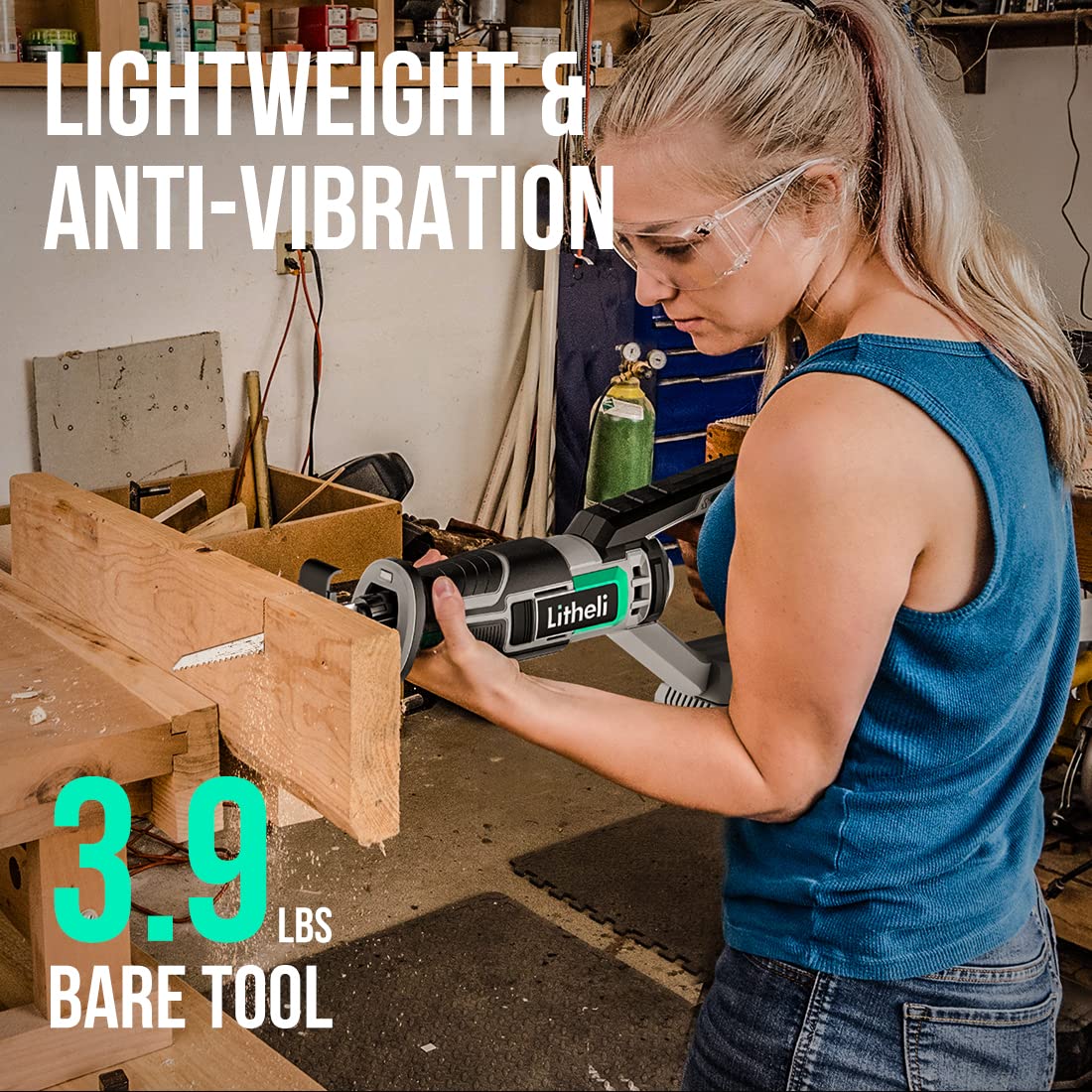 Litheli Reciprocating Saw Cordless, Powerful Hand Saw Kit with 20V 4.0 Ah Battery & Fast Charger, 0-3000 SPM with Tool-free Blades Change, Lightweight for Wood & Metal Cutting.