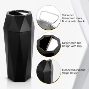 Dyna-Living Commercial Trash Can Outdoor Garbage Can with Lid Indoor Large Trash Bin Stainless Steel Industrial Waste Container Black