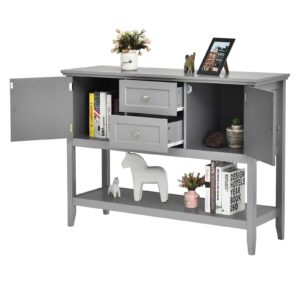 Giantex Buffet Sideboard, Wood Storage Cabinet, Console Table with Storage Shelf, 2 Drawers and Cabinets, Living Room Kitchen Dining Room Furniture, Wood Buffet Server (Grey)