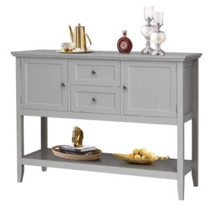 giantex buffet sideboard, wood storage cabinet, console table with storage shelf, 2 drawers and cabinets, living room kitchen dining room furniture, wood buffet server (grey)