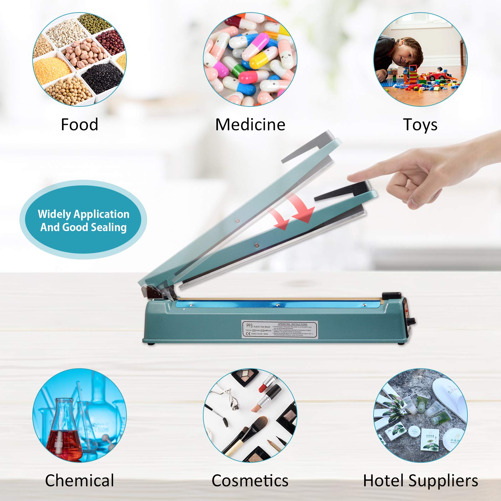 16 inch 400mm Impulse Sealer, Manual Bag Sealer Heat Sealer, Adjustable Timer Electric Heat Seal Bag Sealer Sealing Machine with 2 Free Replacement Kit Tabletop Impulse Sealer, Blue