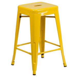 MFD 24 Inch Metal Bar Stools Counter Height Bar Chair Indoor Outdoor Backless Kitchen Stools Set of 4 Yellow