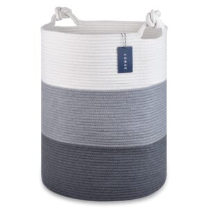 comse laundry hamper, extra large 15.7"x 21.7", cotton rope basket, portable, white & light gray & dark gray