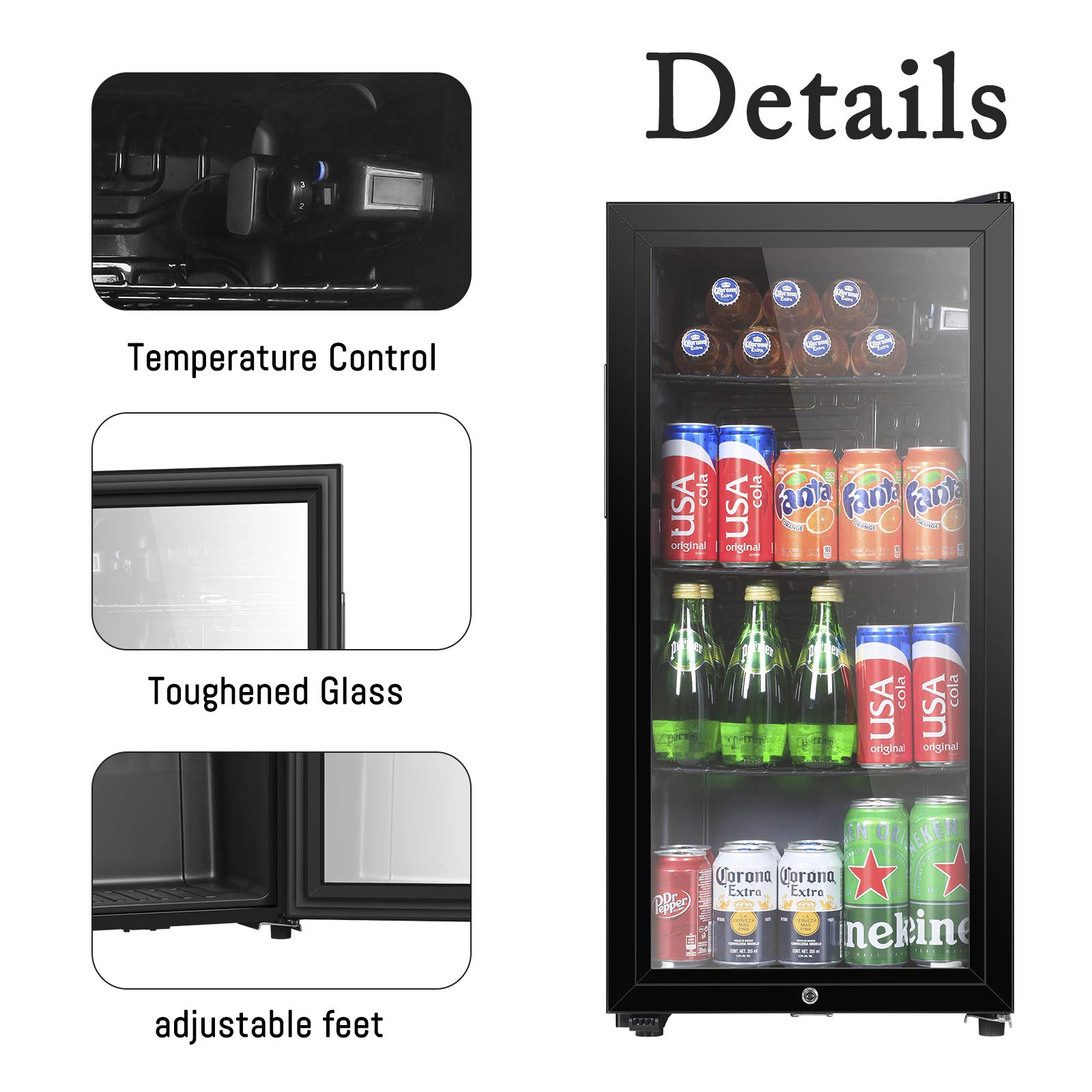 HAILANG 3.2 cu.ft Beverage Refrigerator Cooler, Mini Fridge with Glass Door for Beer Soda or Wine, Perfect for Home,Bar, Office