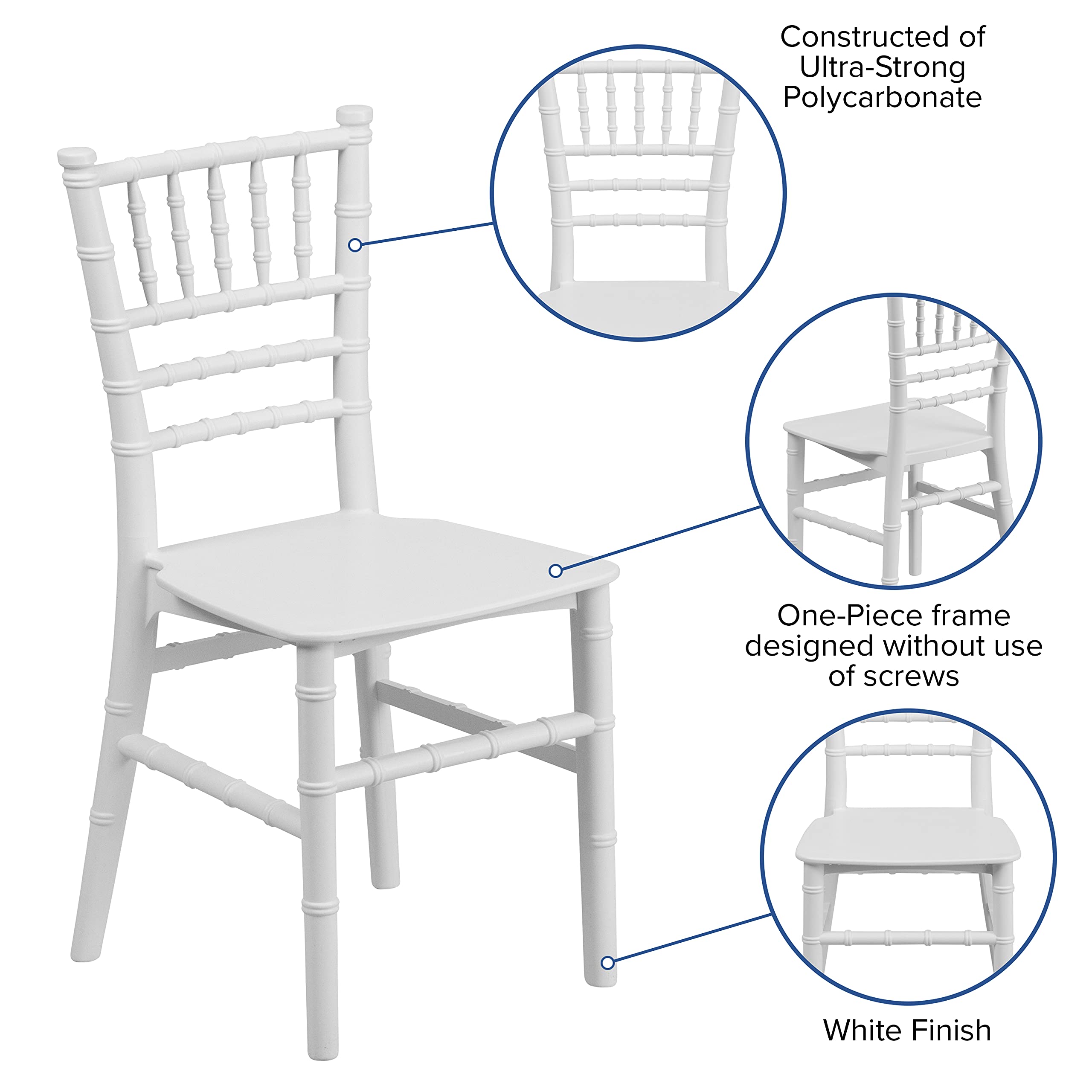 BizChair Child’s White Resin Party and Event Chiavari Chair for Commercial & Residential Use