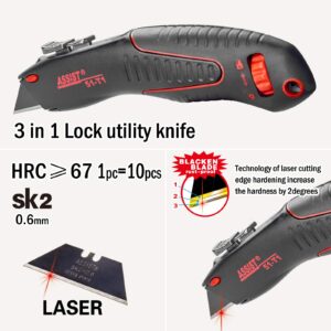 Assist Best Premium Utility Knife, Retractable Box Cutter, Heavy Duty Box Cutter, Quick Change Blade Razor Knife, with 10 Extra Blades