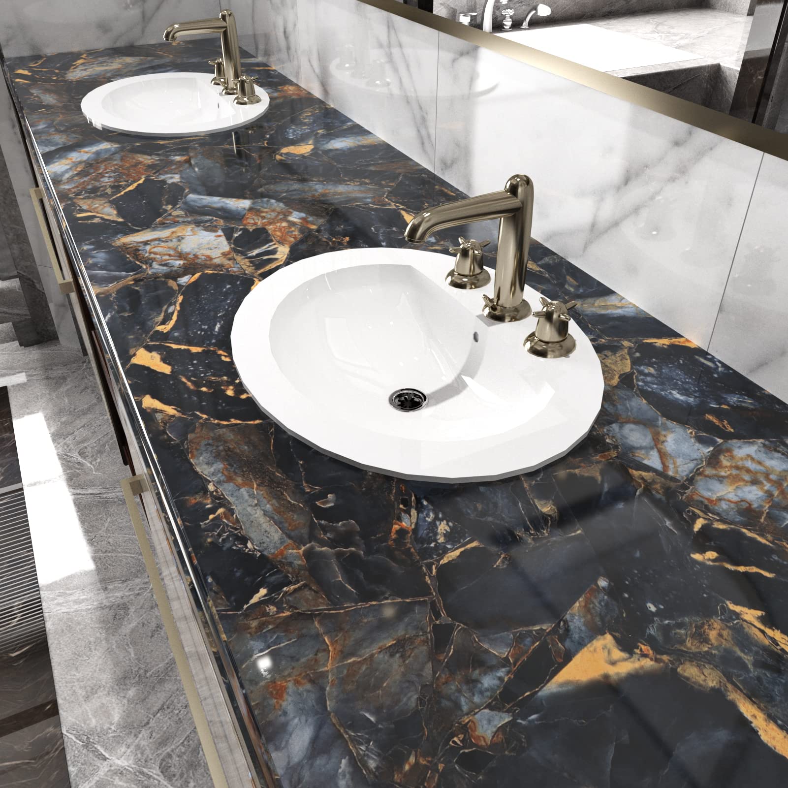 Marble Black Contact Paper Peel and Stick Countertops Gold Contact Paper Peel and Stick Wallpaper for Kitchen Waterproof Vinyl Film Marble Shelf Liner Counter Top Cover Wallpapers 15.8" x 78.7"