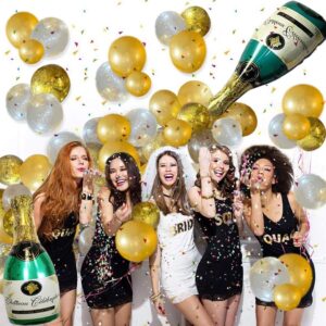 96Pcs Champagne Balloon Arch Garland Kit - 40 Inch Giant Champagne Balloon and Gold Confetti balloon Clear Silver Balloons for New Year Party Wedding Birthday Graduation Anniversary Bachelorette Decor