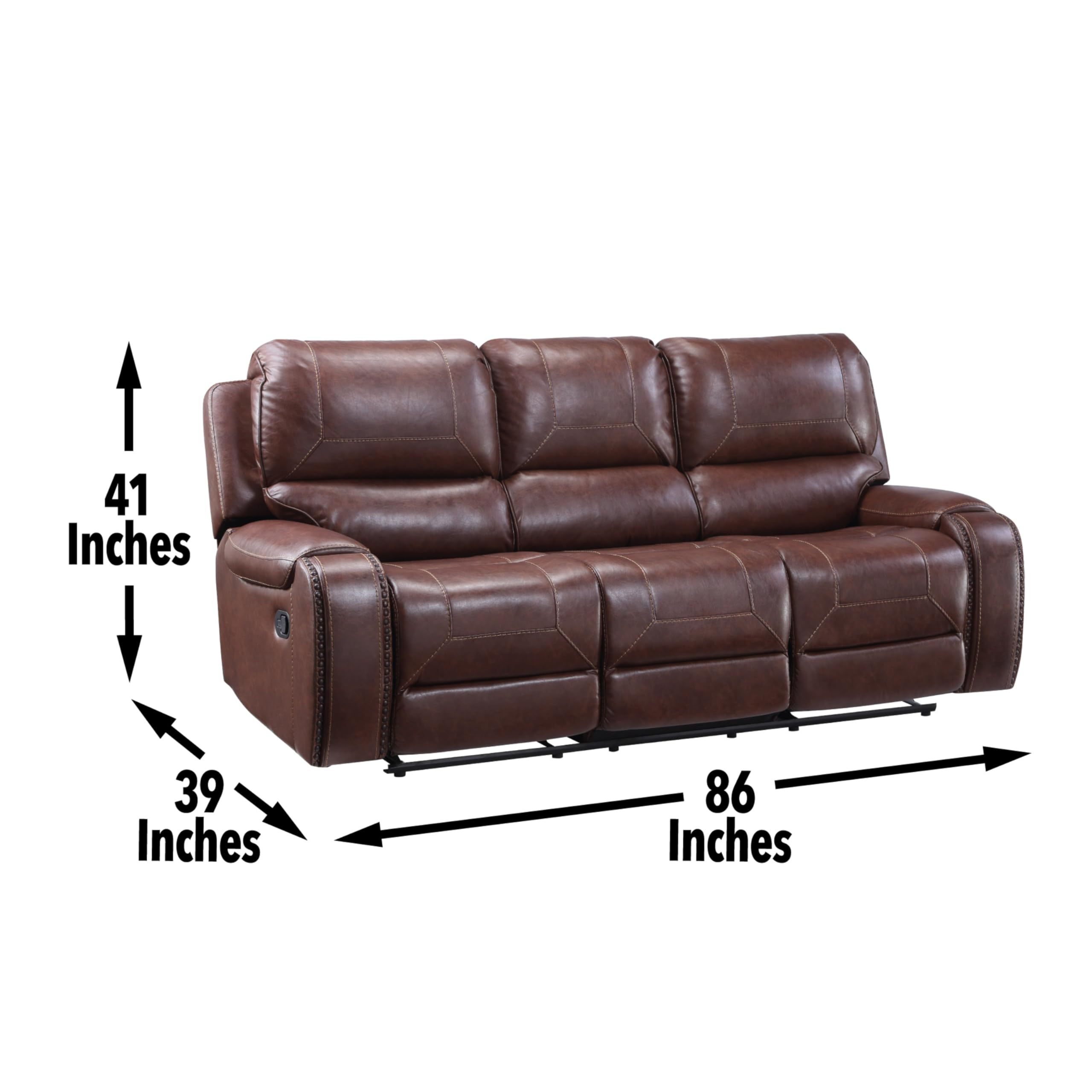 Steve Silver Keily Faux-Leather Manual Motion Recliner Sofas, 2 USB Charging Stations and 2 Electrical Outlets, 2 Cupholders, 86" L x 39" W x 41" H, Brown