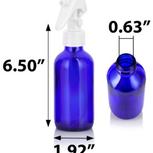 JUVITUS 4 oz Cobalt Blue Glass Boston Round Bottle with White Trigger Spray (6 pack) I Refillable Empty Storage Containers