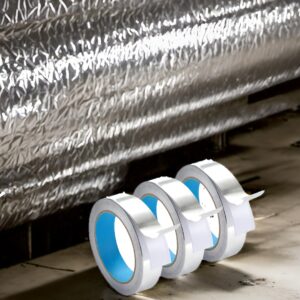 BlueNatHxRPR 1 inch x 65 feet Thickness 4.0 mil/0.1mm Aluminum Foil Tape Aluminum Air Duct Tape Professional Adhesive Aluminum Foil Tape for HVAC Pipe Repairs or More 3 Rolls