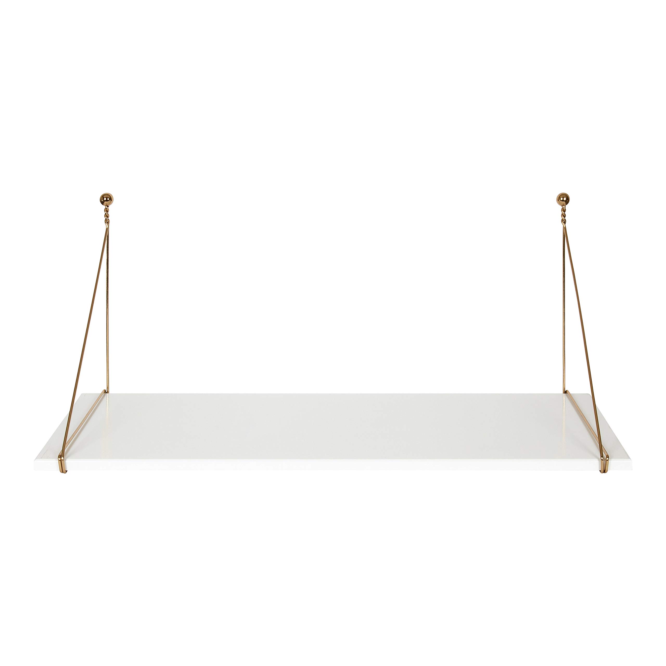 Kate and Laurel Vista Modern Wall Mounted Desk, 38 x 14 x 16, White and Gold, Glam Hanging Desk for Office and School