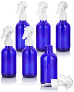 juvitus 4 oz cobalt blue glass boston round bottle with white trigger spray (6 pack) i refillable empty storage containers