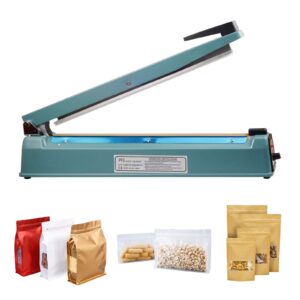 16 inch 400mm impulse sealer, manual bag sealer heat sealer, adjustable timer electric heat seal bag sealer sealing machine with 2 free replacement kit tabletop impulse sealer, blue