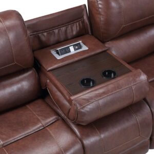 Steve Silver Keily Faux-Leather Manual Motion Recliner Sofas, 2 USB Charging Stations and 2 Electrical Outlets, 2 Cupholders, 86" L x 39" W x 41" H, Brown