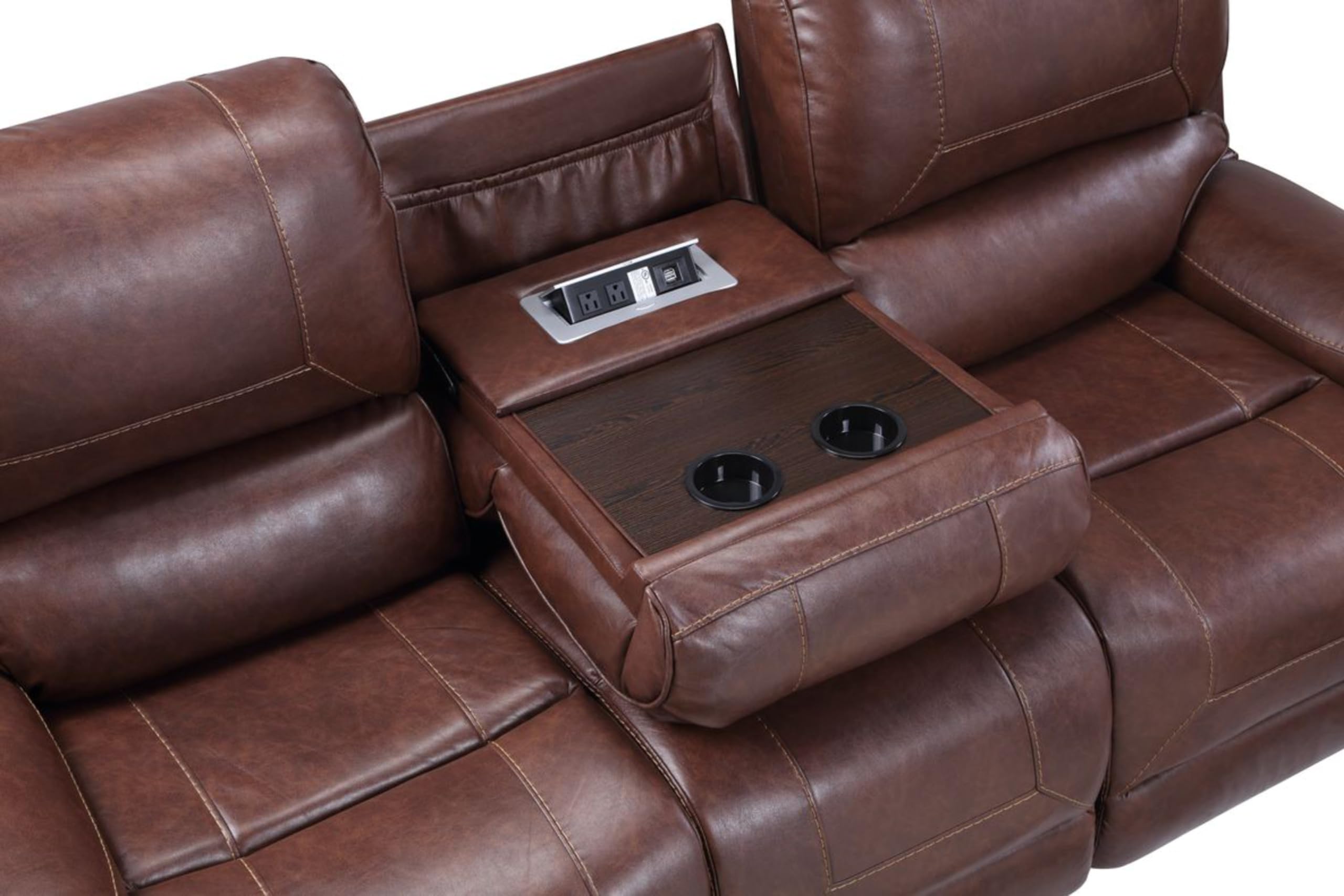 Steve Silver Keily Faux-Leather Manual Motion Recliner Sofas, 2 USB Charging Stations and 2 Electrical Outlets, 2 Cupholders, 86" L x 39" W x 41" H, Brown