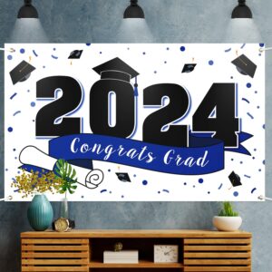 LASKYER 2024 Congrats Grad Graduation Party Decorations - Class of 2024 Large Hanging Photoprop Backdrop Banner,2024 Gard Sign Decorations - Blue.