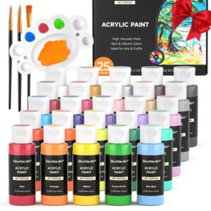 shuttle art 25 colors acrylic paint set, 2oz/60ml bottles, rich pigmented acrylic paints for artists, beginners, kids, painting on canvas rocks wood