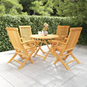 vidaXL Solid Teak Wood Patio Dining Set 5 Piece Garden Outdoor Balcony Backyard Dinner Wooden Table and Chair Foldable Folding Camping