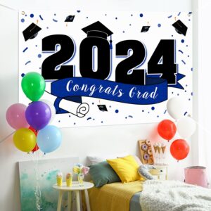 LASKYER 2024 Congrats Grad Graduation Party Decorations - Class of 2024 Large Hanging Photoprop Backdrop Banner,2024 Gard Sign Decorations - Blue.