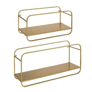 kate and laurel emerline midcentury shelf set, set of 2, gold, decorative modern shelves for storage and display