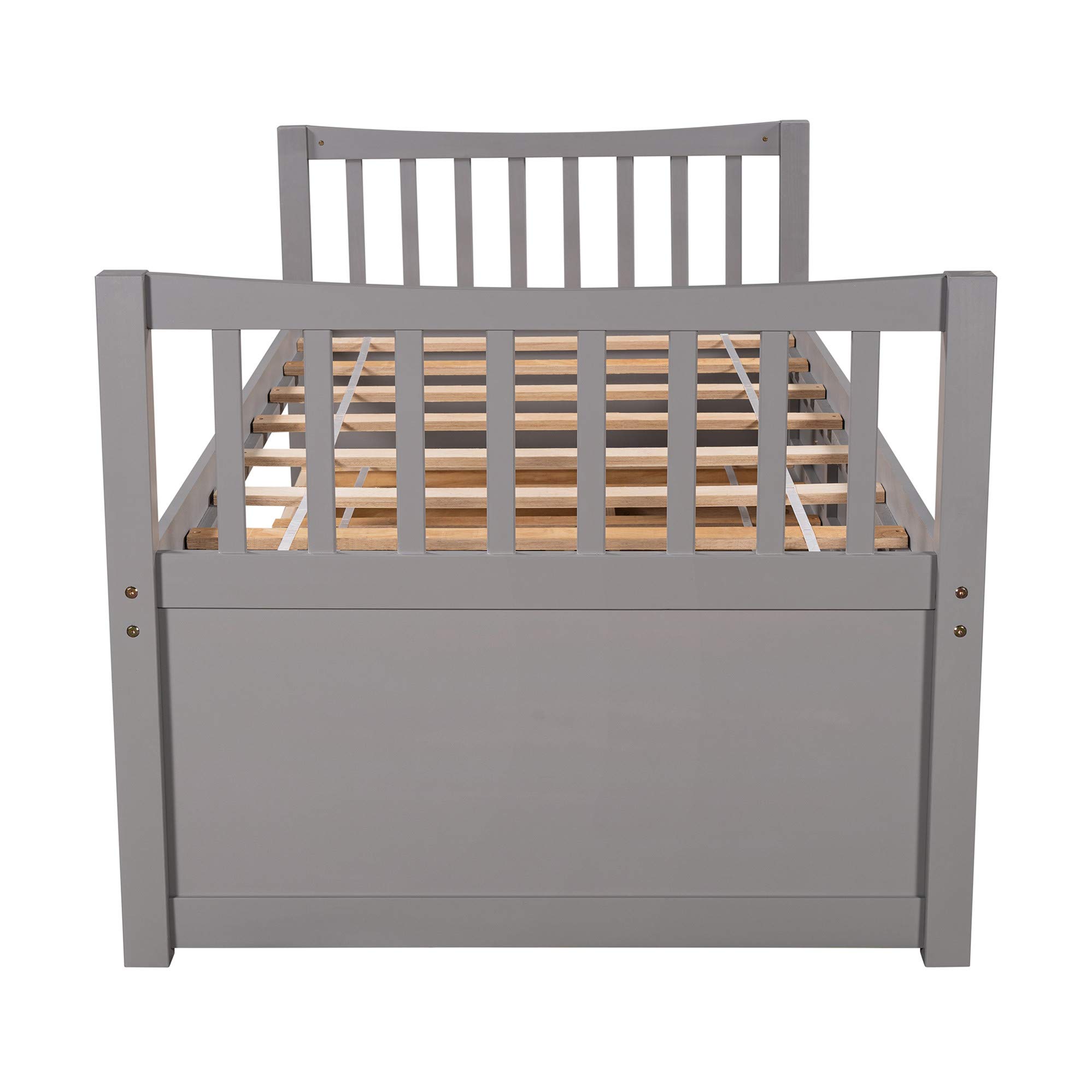 Harper & Bright Designs Twin Captain’s Bed Storage Daybed for Kids Guests Solid Wood Bed with Trundle and Drawers,Gray