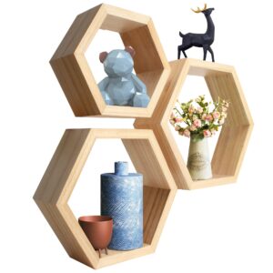 onyx home hexagon floating shelves - set of 3 - boho wall decor. geometric hexagon shelves. includes all hanging hardware. wooden honeycomb shelves. succulent plant shelf