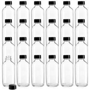 bekith 24 pack clear boston round with black poly cone cap, 4 oz clear glass bottles sample bottles for juice, ginger shots, oils, whiskey, liquids