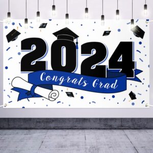 laskyer 2024 congrats grad graduation party decorations - class of 2024 large hanging photoprop backdrop banner,2024 gard sign decorations - blue.