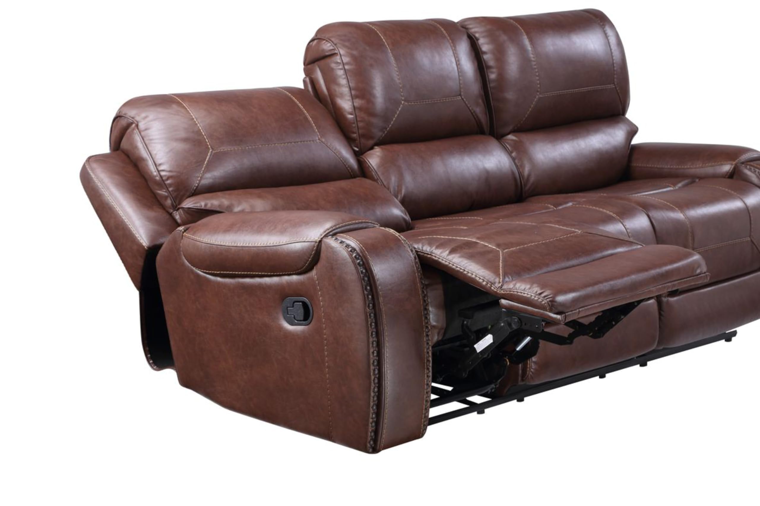 Steve Silver Keily Faux-Leather Manual Motion Recliner Sofas, 2 USB Charging Stations and 2 Electrical Outlets, 2 Cupholders, 86" L x 39" W x 41" H, Brown