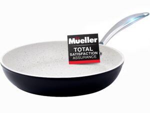 mueller 10-inch fry pan, heavy duty non-stick german stone coating cookware, aluminum body, even heat distribution, no pfoa or apeo, evercool stainless steel handle, grey