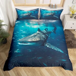 feelyou shark duvet cover whale shark bedding set ocean marine theme comforter cover for boys girls kids room decor sea underwater world bedspread cover twin size with 1 pillow case (no comforter)