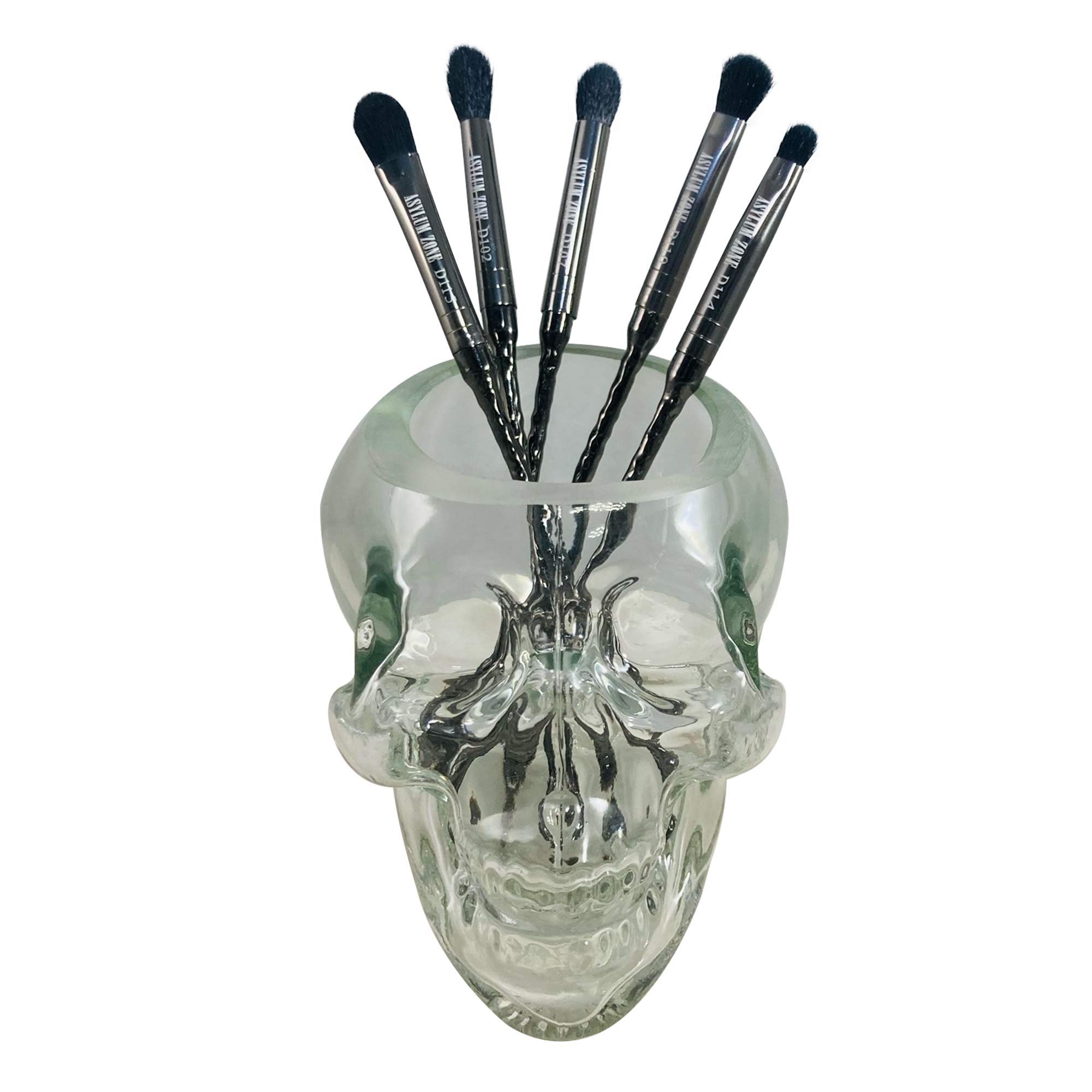 Asylum Zone Glass Skull Makeup Brush Holder, One Size