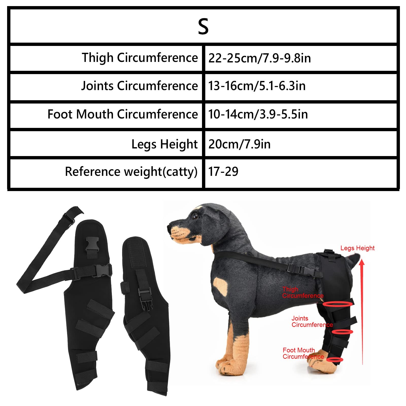 Ladieshow Dog Knee Brace, Pet Dog Hind Legs Protector Dog Hind Rear Leg Brace Adjustable Brace Leg Support for Injury and Sprain Protection Wound Healing(S)