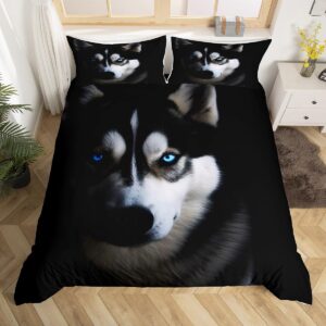 dog duvet cover cute pet dog bedding set for kids boys girls teens 3d animal theme comforter cover siberian husky breathable bedspread cover room decor quilt cover queen size (no comforter)