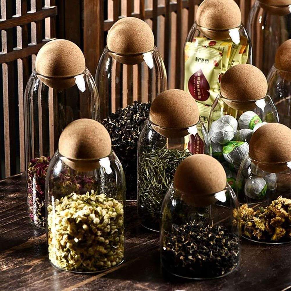 MOLADRI 800ML/27Oz Clear Glass Storage Cute Canister Holder Ball Wood Cork Top, Modern Decorative Cylinder Container Jar with Round Lid for Coffee, Spice, Candy, Salt, Cookie Cool Terrarium Bottle