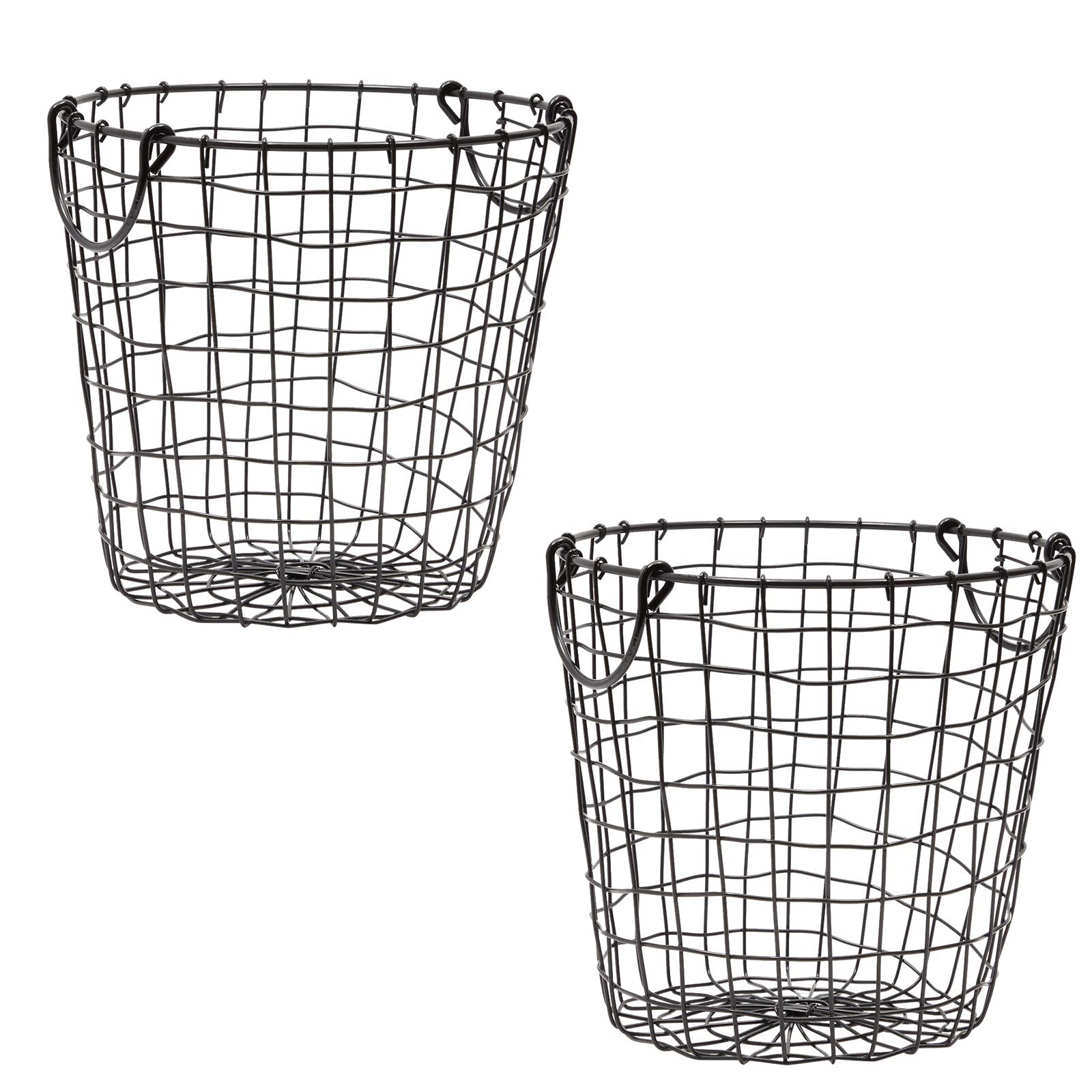 Farmlyn Creek Round Black Wire Laundry Baskets with Handles (Metal, 8.5 x 11 In, 2 Pack)