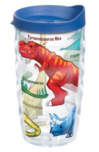 tervis made in usa double walled dinosaurs insulated plastic tumbler cup keeps drinks cold & hot, 10oz wavy - blue lid, clear