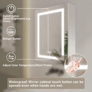 MIRPLUS 20 X 28 inch Bathroom Medicine Cabinet with Mirror Wall Mounted LED Bathroom Mirror Cabinet with Lights Cold White Light Inductive Switch Adjustable Storage Shelves (Single Door/Left Hinge)