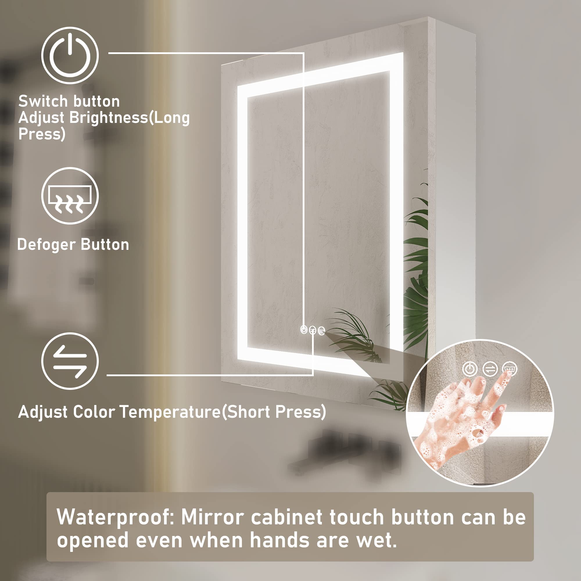 MIRPLUS 20 X 28 inch Bathroom Medicine Cabinet with Mirror Wall Mounted LED Bathroom Mirror Cabinet with Lights Cold White Light Inductive Switch Adjustable Storage Shelves (Single Door/Left Hinge)