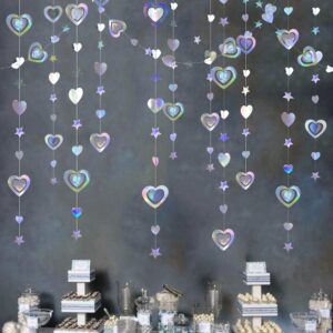 40ft iridescent 3d heart twinkle star garland holographic paper streamer banner for birthday mother's day anniversary engagement wedding bridal baby shower hen valentines day party decoration supplies