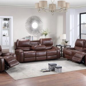 Steve Silver Keily Faux-Leather Manual Motion Recliner Sofas, 2 USB Charging Stations and 2 Electrical Outlets, 2 Cupholders, 86" L x 39" W x 41" H, Brown