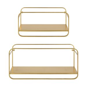 Kate and Laurel Emerline Midcentury Shelf Set, Set of 2, Gold, Decorative Modern Shelves for Storage and Display