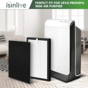 isinlive ProHEPA 9000 True HEPA Replacement Filters Compatible with VEVA ProHEPA 9000 Air Pur ifiers, 2 Pack Premium True HEPA Filters + 8 Pack Activated Carbon Filters